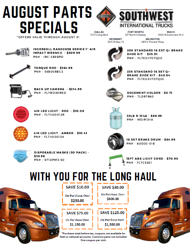 Parts Department | Southwest International® Trucks | Dallas Texas